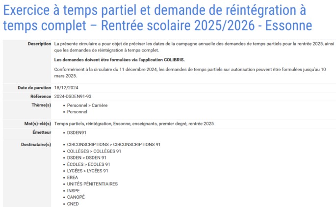 Exercice à temps partiel et demande de réintégration à temps complet ...